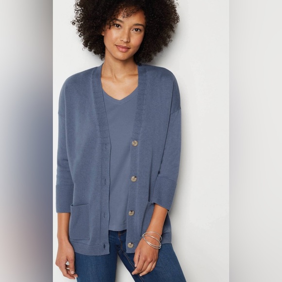 J. Jill | Sweaters | Jjill Ribbedpocket Buttonfront Cardigan In Blue ...